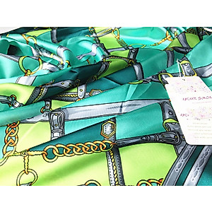 YOUR SMILE Silk Like Scarf Women's Fashion Pattern Large Square Satin Headscarf Headdress Green Chain (8)