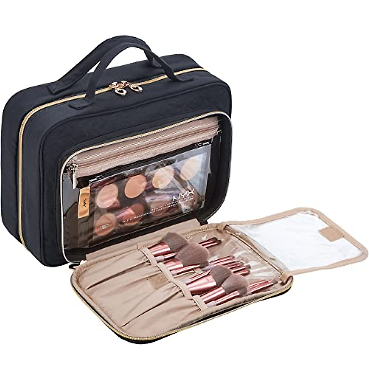 NISHEL Hanging Travel Toiletry Bag, Visible Makeup Organizer, Cosmetic Case for Journey Accessories, Bathroom Shower, Black