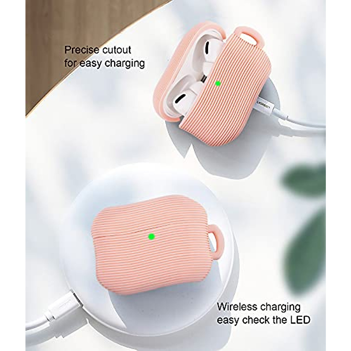 Case for Airpods Pro, Filoto Airpod Pro Cover for Women Girls, Cute Apple Air Pods 3 Case Silicone Protective Wireless Charging Case Accessories Keychain with Pompom (Pink)