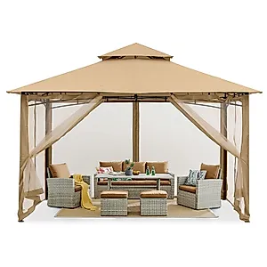 MASTERCANOPY Outdoor Garden Gazebo for Patios with Stable Steel Frame and Netting Walls (10x10, Beige)