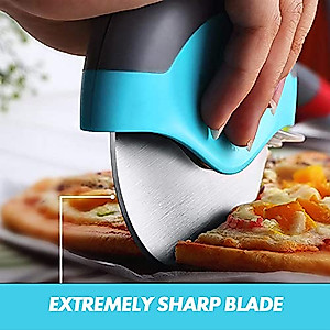 Pizza Cutter Wheel with Protective Blade Cover and Removable Shield - Modern Pizza Slicer Design - Ergonomic Handle for Comfortable Easy Cuts - Stainless Steel & Dishwasher Safe