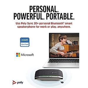 Poly Sync 20+ Personal Portable Bluetooth Smart Speakerphone (Plantronics) - USB-A UC Bluetooth Adapter - Connect Wirelessly to PC/Mac/Cell Phone - Works w/Teams, Zoom, & More - Amazon Exclusive
