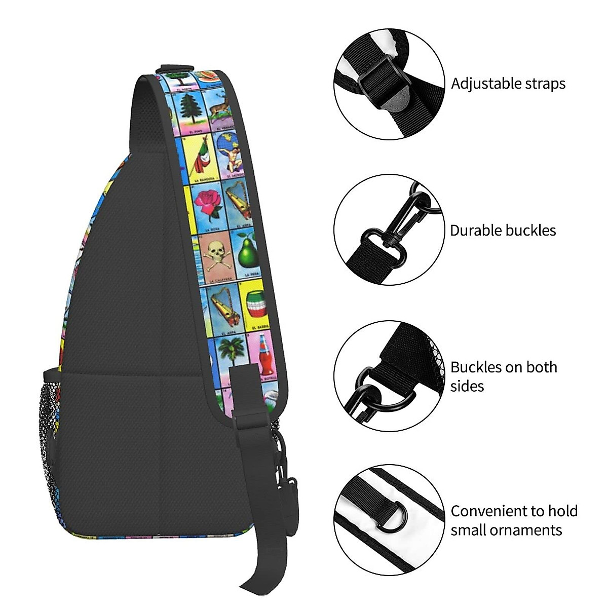 GregTins Colorful Mexican Loteria Cards Cross Chest Bag Diagonally Men Women Crossbody Shoulder Bag Casual Fashion Travel Bag Sling Backpack