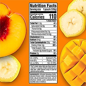 HAPPYTOT Organics Super Foods, Bananas Peaches & Mangos + Super Chia, 4.22 Ounce Pouch (Pack of 16) packaging may vary
