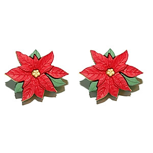 Beautiful Red Christmas Poinsettia Flower Stud Earrings (H026)