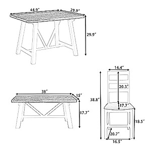 LUMISOL 4 Piece Dining Table Set with Bench for Small Space Solid Wood Kitchen Dining Room Set for 4 Persons, Farmhouse Rustic Dining Set