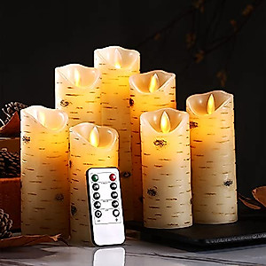 kedtui Flameless Candles Battery Operated Candles with Birch Bark Effect Set of 7 Ivory Real Wax Pillar Dancing LED Flames Candles with 10-Key Remote Control and Cycling 24 Hours Timer…