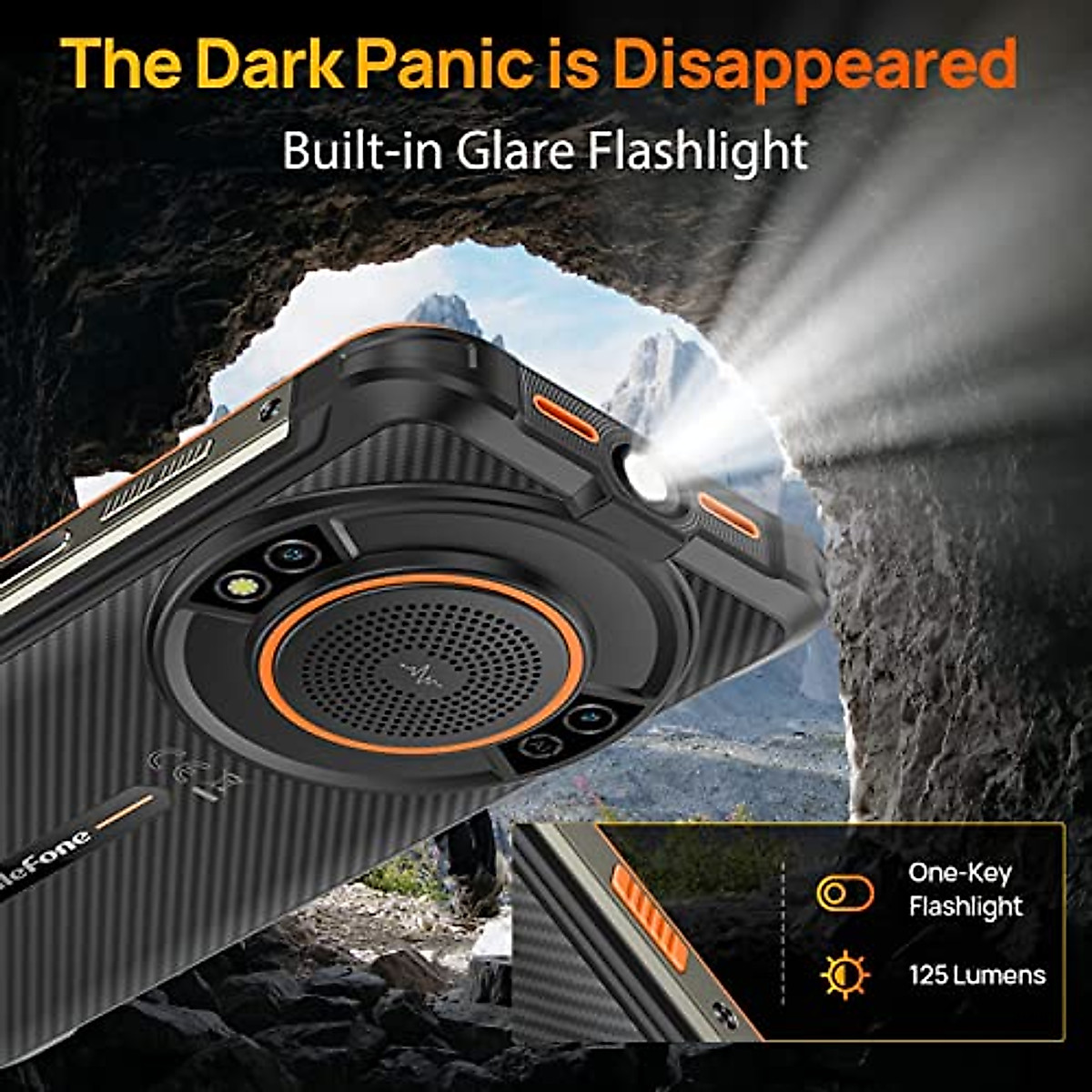 Ulefone Rugged Smartphone, Power Armor 16 Pro 122dB Loud Speaker, IP68/IP69K, 9600mAh, Octa-core Android 12 4GB + 64GB, 16MP Dual Camera, Built-in Glare Flashlight, Fingerprint ID, NFC Orange