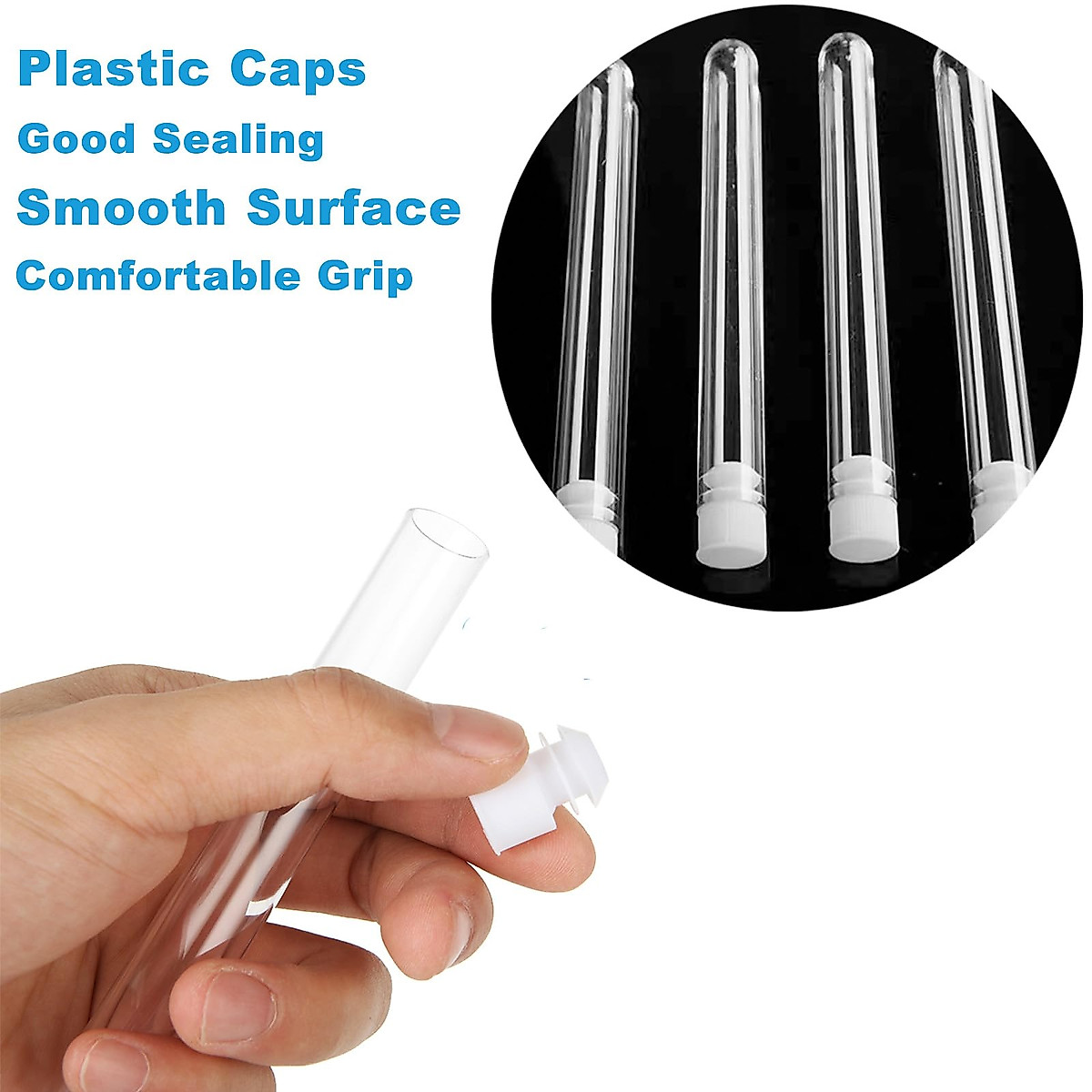 Acrux7 200 PCS Clear Plastic Test Tubes with Caps 12x100mm 8ml Test Tubes Good Sealing for Scientific Experiments, Birthday Party Supplies, Candy, Bath Salts, Beads