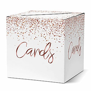 8”Card Box, White and Rose Gold Cards Receiving Box, For Birthday, Wedding, Bridal or Baby Shower, Engagement, Retirements, Graduation, Money Box Holder, Party Favor, Decorations, 1 pte (Cabox008