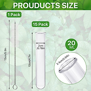 Akamino 15 Pcs Clear Test Tubes for Plant Propagation Station, Acrylic Test Tubes for Scientific Experiments,30 ml Round Bottom Test Tubes for Hydroponic Flowers Home Office -0.78" Diameter
