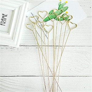 Metal Wire Floral Place Card Holder, DANUDON 40PCS Flower Card Holder Stick Heart Round Floral Holder Pick Gold Card Note Table Number Memo Photo Clip for Flower Arrangements Wedding Birthday Party