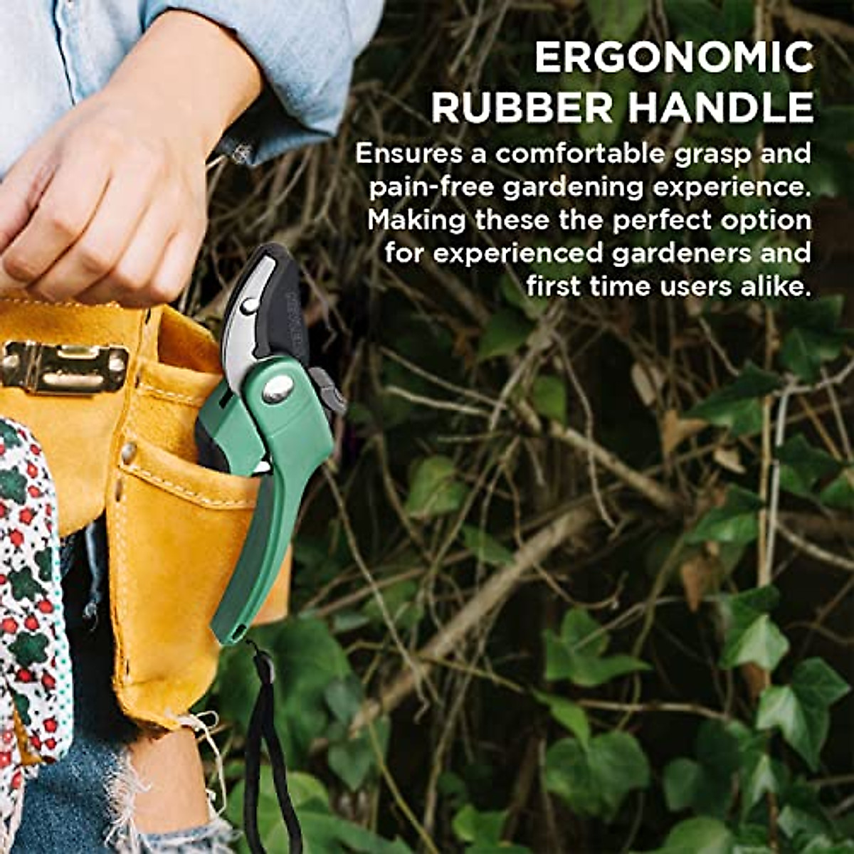 Nevlers 8" Anvil Pruning Shears for Gardening | Garden Clippers with Stainless Steel Blades & 8mm Cutting Capacity | Heavy Duty Gardening Tools | Hand Pruners for Gardening | Green Garden Pruners