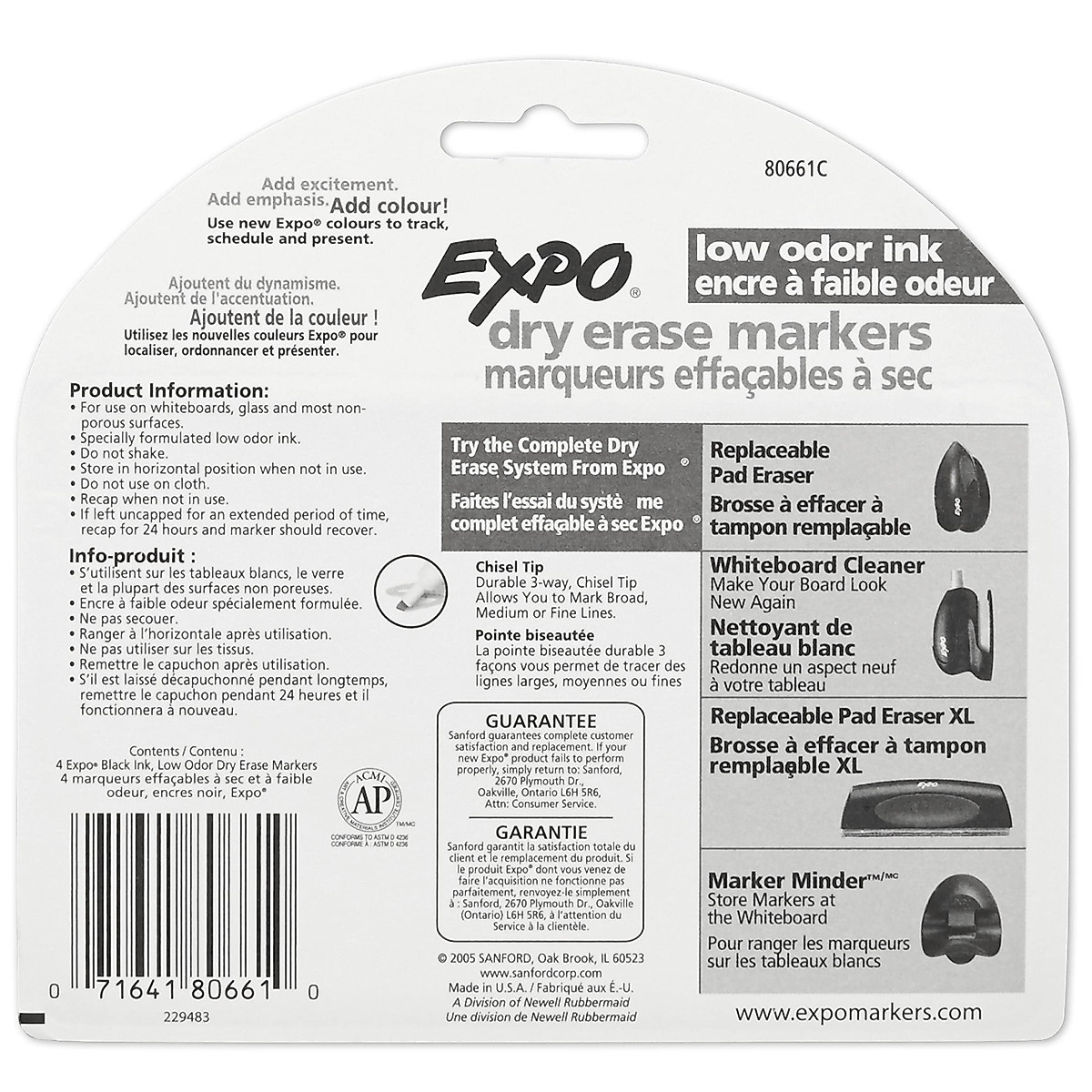 EXPO 80661 Low-Odor Dry Erase Markers, Chisel Tip, Black, 4-Count