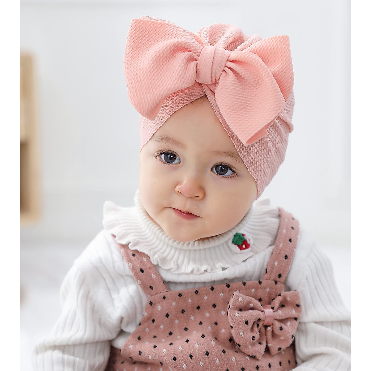 Cinaci 8 Pack Knotted Big Bowknot Hair Bow Turban Hats Beanie Caps Headwraps for Baby Girls Infants Toddlers Kids