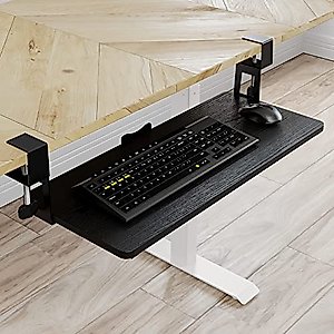 27 inch Large Keyboard Tray Under Desk Pull Out with Extra Sturdy C Clamp Mount, Slide-Out Platform Computer Drawer for Typing Working, Black Color