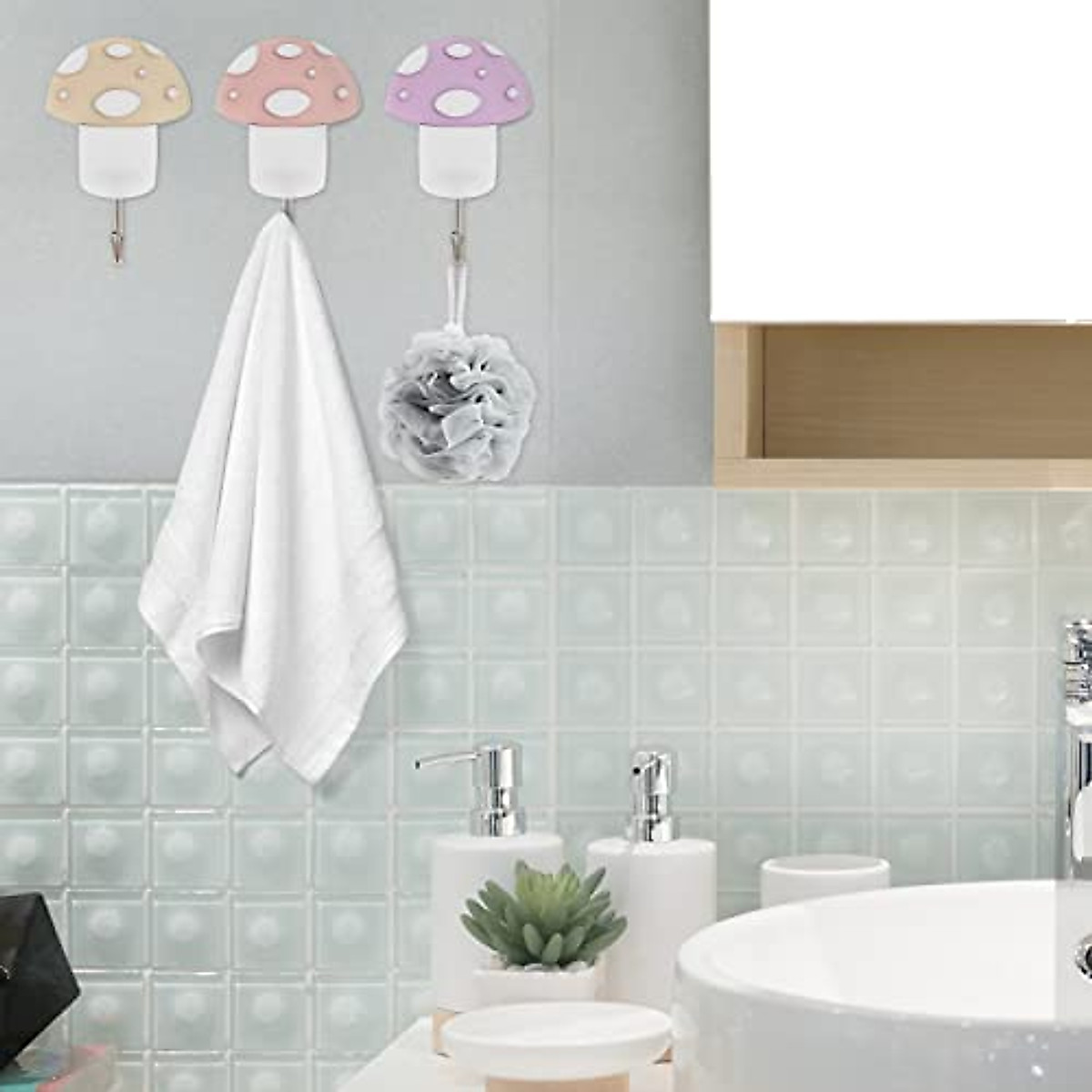 STOBAZA 3 PCS Decorative Wall Hooks Mushroom Wall Hooks Adhesive Sticky Hooks for Bedroom Bathroom Door Wall Shower Ball Hat Coat