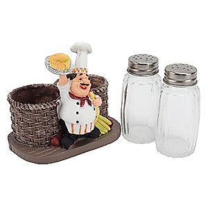 Chef Salt and Pepper Shakers, Chef Stature Holder Decorative Synthetic Resin Ingenious Vivid Chef Figurine Holder with 2 Glass Sauce Bottle