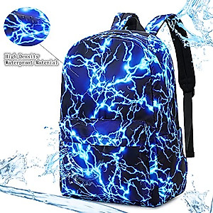 mezhsa Boy School Backpack Elementary Middle Lightning Bookbag Laptop Teenager Waterproof Lightweight 17 Inches (Suit Blue)