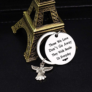 sympathy gift Memorial Keychain Gift - Loss of Father Mother Sympathy Jewelry-Those We Love Don't Go Away They Walk Beside Us Everyday Angel Keyring Remembrance Grandpa Grandma (Silver)