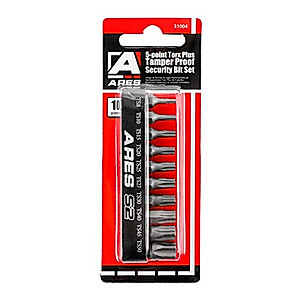 ARES 31004-10-Piece 5-Point Torx Plus Tamper Proof Security Bit Set - 25mm Length S2 Steel Precision Machined Security Bits - Storage Rail Included
