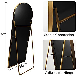 LFT HUIMEI2Y Arched Full Length Mirror, 65"x23.6" Full Body Mirror with Stand or Leaning Against Wall,Mirror with Aluminum Alloy Frame for Bedroom or Living Room, Gold