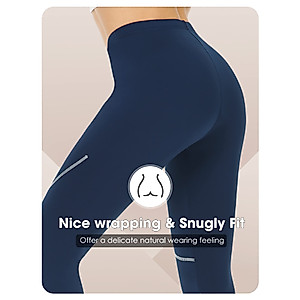MANCYFIT Thermal Pants Women Fleece Lined Leggings Womens Thermal Underwear Bottoms Contrast Color Stitching Winter Leggings Navy and White Lines X-Small
