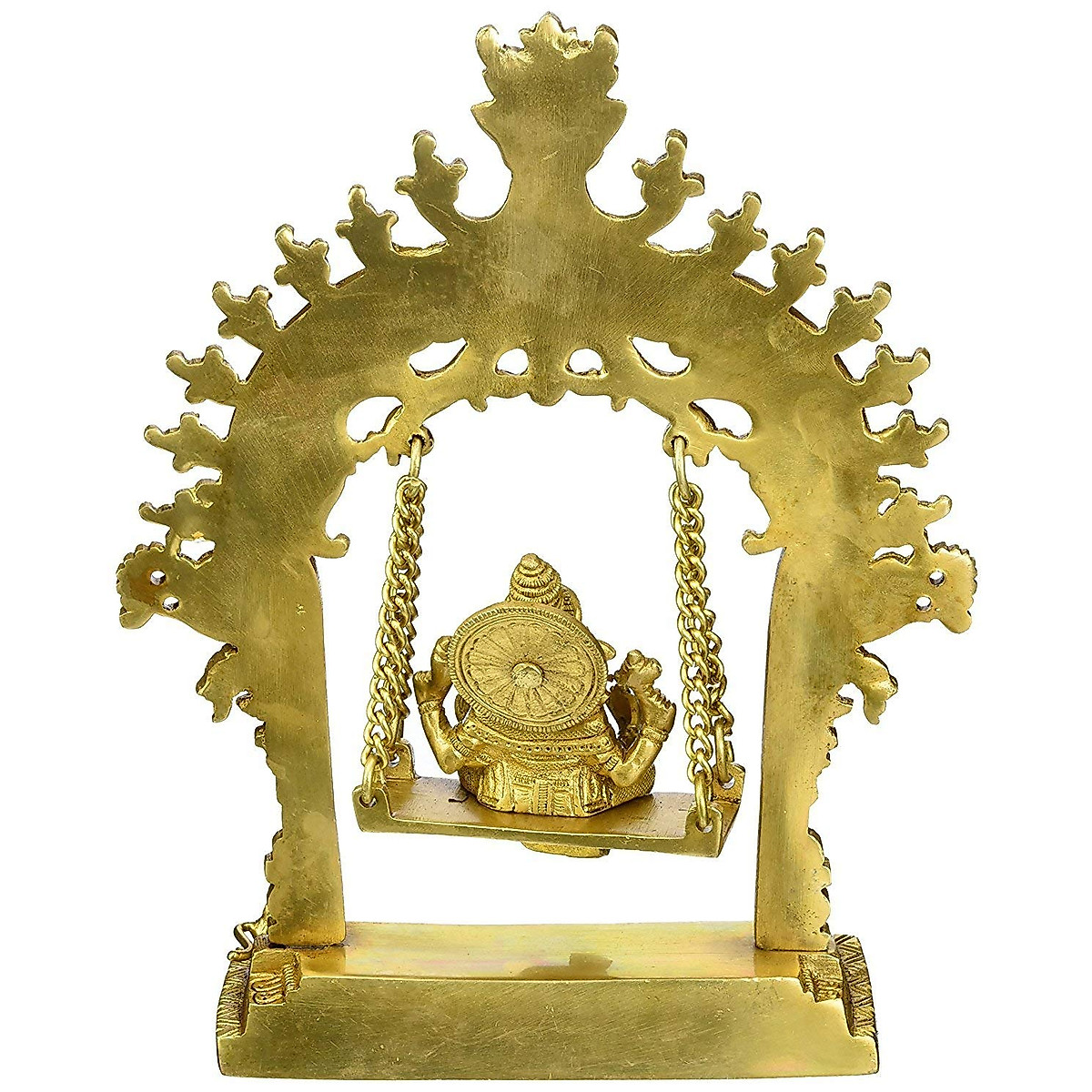 Brass Lord Ganesha On Swing Ganesh Ganpati Jhoola Jhula with Kirtimukha at Top Statue for Home Decor Idol Height 10.5 Inches