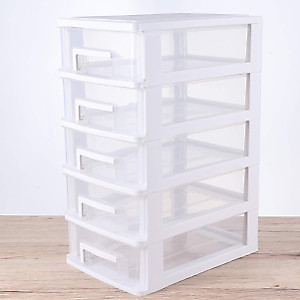 PATKAW Plastic Storage Bins Five-layer Organizer Drawers 1PC 31.4x21.1x15.2cm Drawer Type Storage Cabinet Plastic Storage Drawers 5 Drawer Plastic Storage~White Plastic Drawers (7D8X2161O17VNJLD)