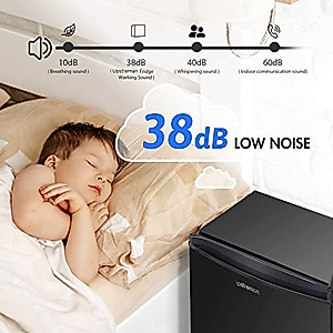 Upstreman 1.7 Cu.ft Mini Fridge with Freezer, Adjustable Thermostat, Energy Saving, Low Noise, Single Door Compact Refrigerator for Dorm, Office, Bedroom, Black-FR17