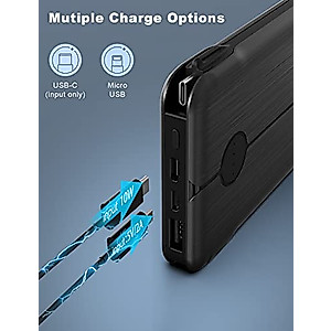 Upgraded Portable Charger, GiieeGii 10000mAh Power Bank Built in Cable, with Micro & Type-C 3 Kinds Cables and USB Output Port Cell Phone Battery Backup Compatible with iPhone Android Smartdevices