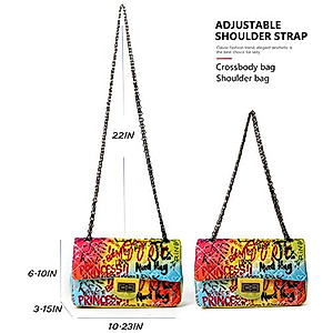 Wxnow Small Crossbody Bags for Women & Girls Handbags Satchels for Teen Girls Shoulder Bags Purses for Ladies with Chain Strap Yellow Graffiti