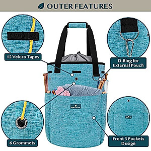 PAVILIA Knitting Bag Yarn Storage Tote - Crochet Organizer Bag, Yarn Storage Holder for Knitting Accessories, Yarn Skiens, Needles, Hooks, Unfinished Project, with Grommets (Turquoise Blue)