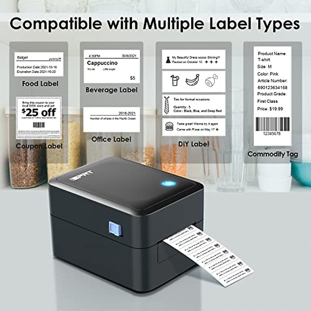 iDPRT Bluetooth Thermal Label Printer Super Quick Address Label Printer, 1"-3.15" Width Wireless Label Maker with APP for Barcode, Address, Mailing etc, Support Windows, Mac, iOS& Android