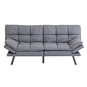 Opoiar Grey Fabric Futon Sofa Bed Couch,3" Memory Foam Loveseat Sofa Bed,71" L Modern Sleeper Sofa Bed with Covertible Armrests,Small Space Sofa Bed for Living Room,Home Office,Apartment