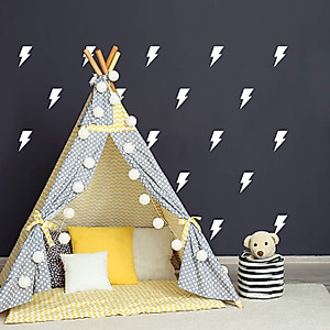 Set of 35 Vinyl Wall Art Decal - Lightning Bolt Pattern - from 4" x 2.5" Each - Trendy Adhesive Sticker Geometric Design for Kids Room Nursery Playroom Bedroom Bathroom Classroom Decor (White)