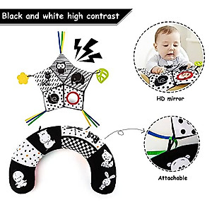 teytoy Tummy Time Pillow with Crinkle Mat & Teethers, Black and White High Contrast Baby Toys with Mirror, Montessori Sensory Crawling Toy for Infant Newborn Toddler Tummy Time Toys 0-6 Months Babies