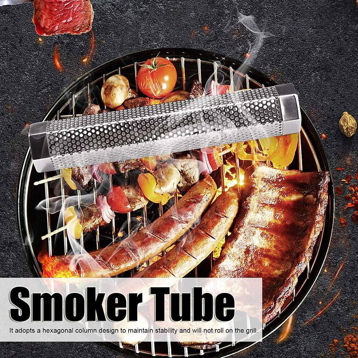 Fuerdich Smoker Tube,304 Stainless Steel BBQ Smoke Generator Portable Stability Barbecue Grill Tools for Outdoor Party Accessory