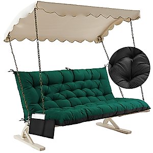 Porch Swing Cushions, Swing Cushions 3 Seater Replacement, 4" Thicken Waterproof Bench Cushion, Swing Cushions for Outdoor Furniture Patio Backyard Garden 60 x 40 inches Dark Green