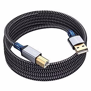 Hisatey Printer Cable 20 Feet, USB Printer Cable USB 2.0 Type A Male to B Male Cable Scanner Cord High Speed Compatible with HP, Canon, Dell, Epson, Lexmark, Xerox, Samsung and More