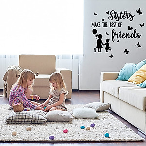 SUPERDANT Black and White Wall Decals Sisters Make The Best of Friends Wall Stickers with Butterfly Wall Decor Vinyl Wall Decoration for Nursery Girls Bedroom Living Room