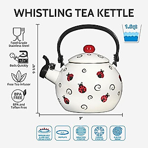 Whistling Tea Kettle for Stove Top Enamel on Steel Teakettle, Supreme Housewares Ladybug Design Teapot Water Kettle Cute Kitchen Accessories Teteras (1.6 Quart, Ladybug)
