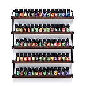 J JACKCUBE DESIGN Essential Oils Display Shelves Wall Mount Black Metal and Wood, Nail Polish Paint Holder Rack Organizer Holds 70 Bottles (5 Tier) : MK482A