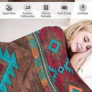 Soft Native American Southwest Cozy Flannel Blanket Vintage Abstract Ethnic Pattern Couch Sofa Indian Aztec Navajo Lightweight Bed Plush Throw Blanket 50"X40"