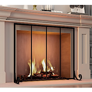Fire Beauty Flat Panel Fireplace Screen Spark Guard Wrought Metal Gate Cover for Home, Decorative Mesh Fire Place Safety Fence,Baby Safe Spark Guard Protector