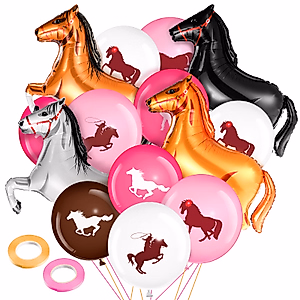 46 Pcs Horse Balloons Set Cowgirl Balloons Includes 12 Inch Horse Latex Balloon 40 Inch Foil Horse Balloons for Cowgirl Cowboy Party Decorations Birthday Party Favors Baby Shower Decorations
