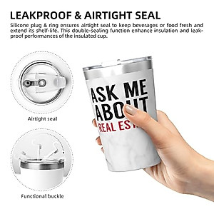 Ask Me About Real Estate Gifts for Women Men Insulated Coffee Mug 12oz Iced Coffee Tumbler Cup with Flip Lid Double Wall Vacuum Leak-Proof Thermos Mug for Travel Office School Party Camping-II