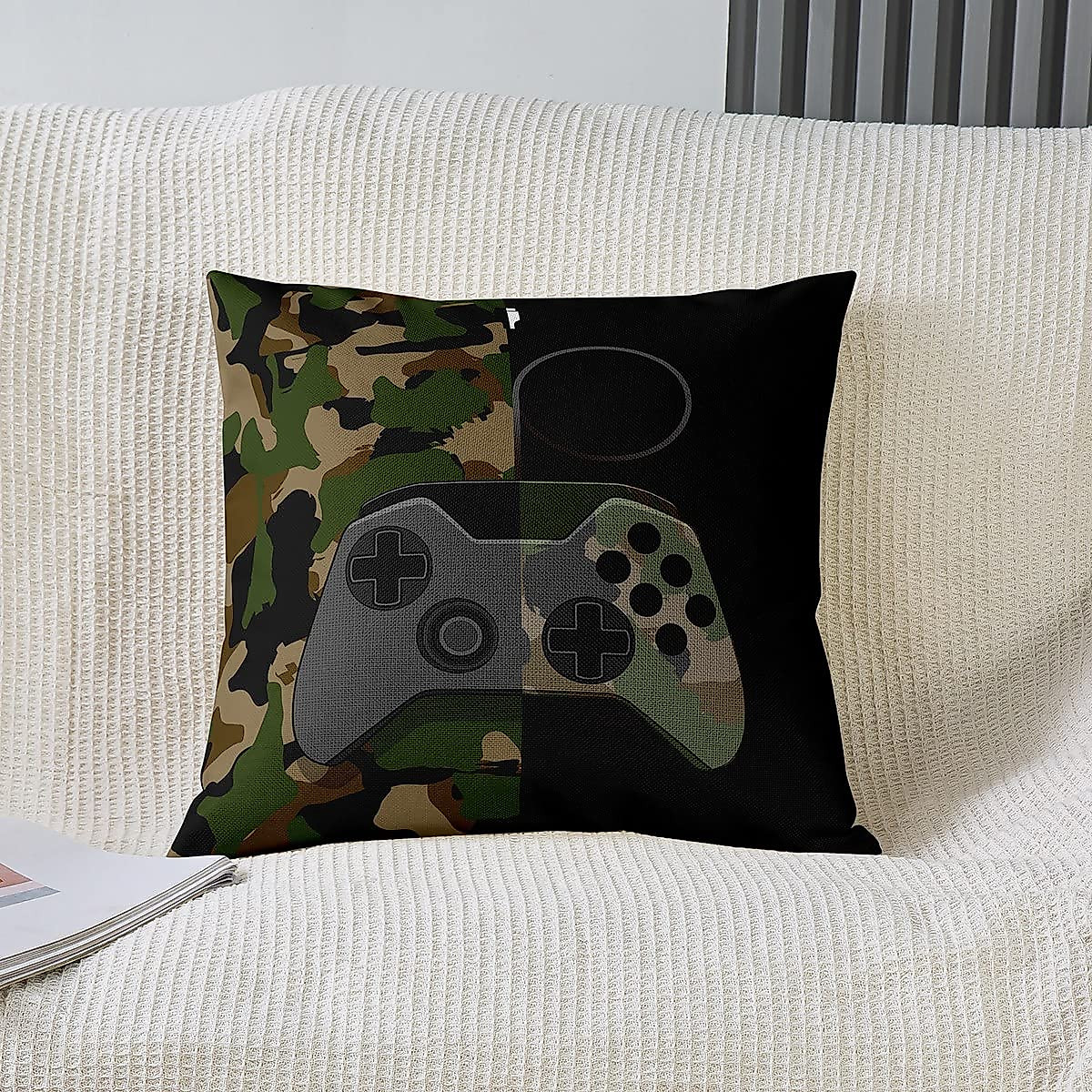 Gamer Throw Pillow Covers 16x16 Set of 2, Camo Gaming Pillow Covers For Kids Teens Man, Camouflage Glitter Honeycomb Cushion Covers, Game Console Decorative Accent Pillow Cases, Green Yellow