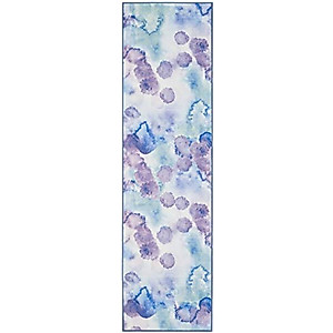 SAFAVIEH Paint Brush Collection Machine Washable Slip Resistant 2'4" x 6' Blue/Lavender PTB120C Boho Watercolor Living Room Bedroom Area Rug