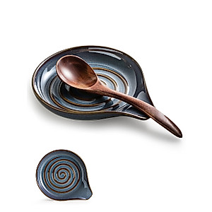 Cormomu Spoon Holder, Cooking Spoon Rest for Stove Top Utensil Rest for Spoons, Ladles, Tongs, Spatula, Large Spoon Holder with Handle for Easy Grip Framhouse Decor Cute Kitchen Gadget, Gray and Blue